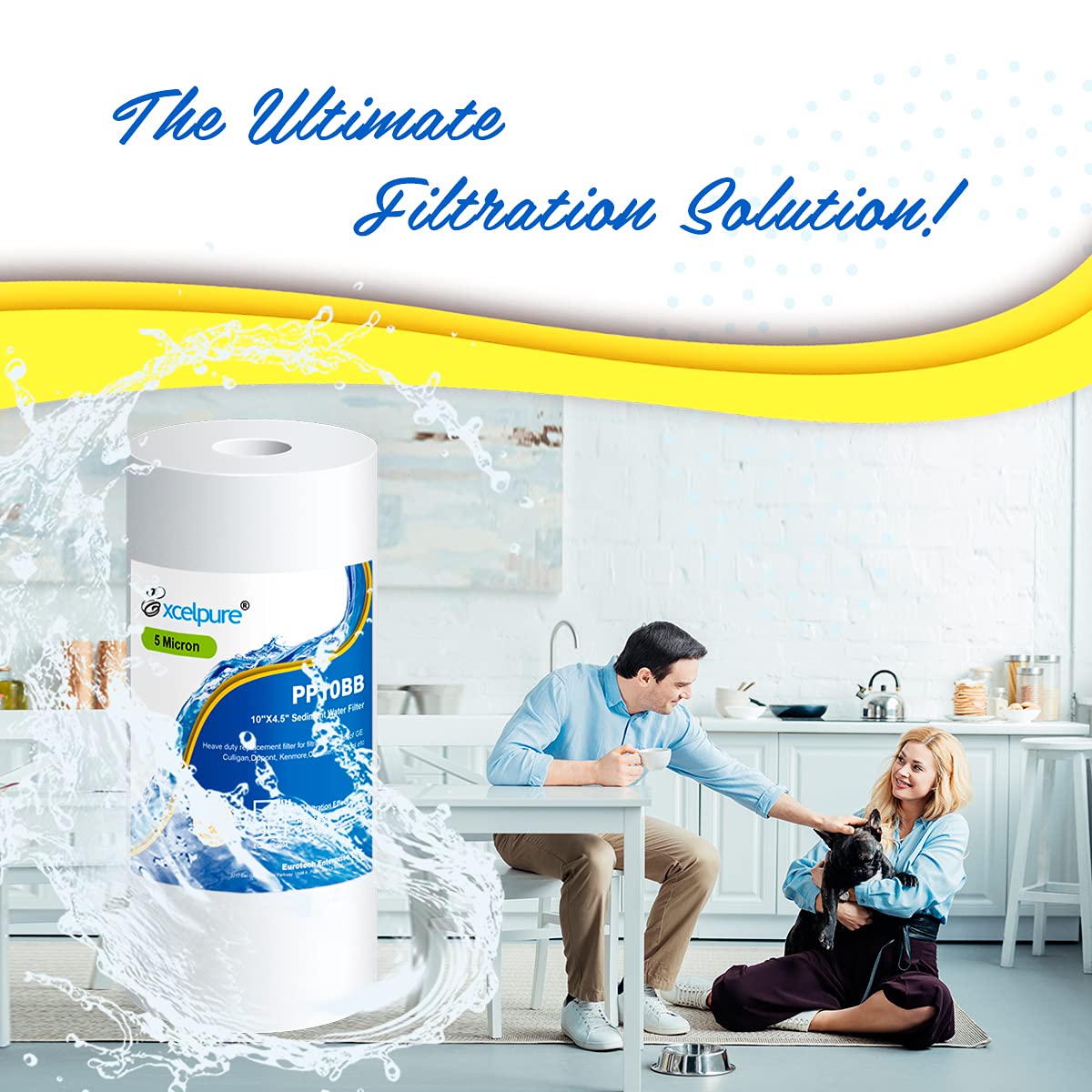 EXCELPURE Whole house Sediment Water Filter 10" x 4.5" (5 micron)Compatible with Culligan RFC-BBSA , WFHD13001B, GXWH35F, GXWH30C, 3M Aqua-Pure AP817,Whirlpool WHKF-GD25BB (2 PACK)