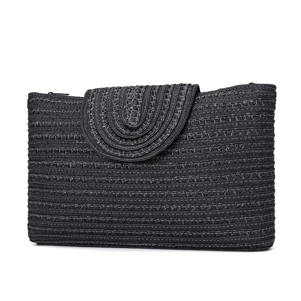 Kadell - Women Clutch, Summer Straw Handbag Seashell Straw Bag Summer bag (Black)
