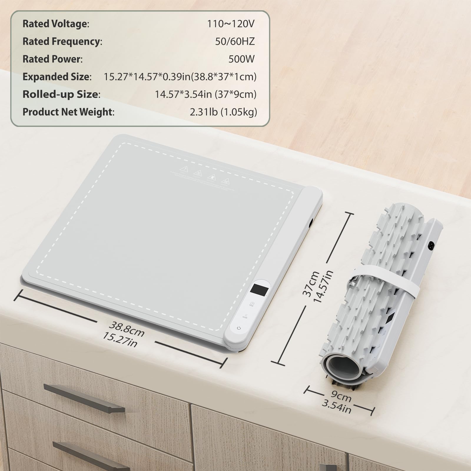 Electric Warming Tray, Food Warming Mat with 3 Level Temperature Settings & 6 Hours Timer, Full Surface Heating Mat Foldable Food Warmers Roll Up Food Warmers for Parties Buffet, Daily Use