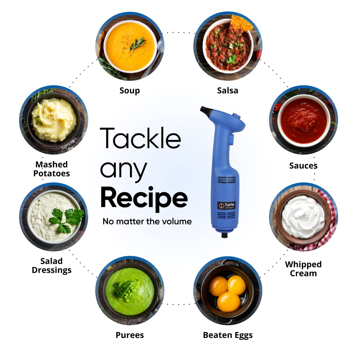 TK Tartle Kitchen Commercial Immersion Blender, Hand Held Blender, 270W 4000-20000RPM, Stainless-Steel, 8 inch Removable Shaft with Variable Speed