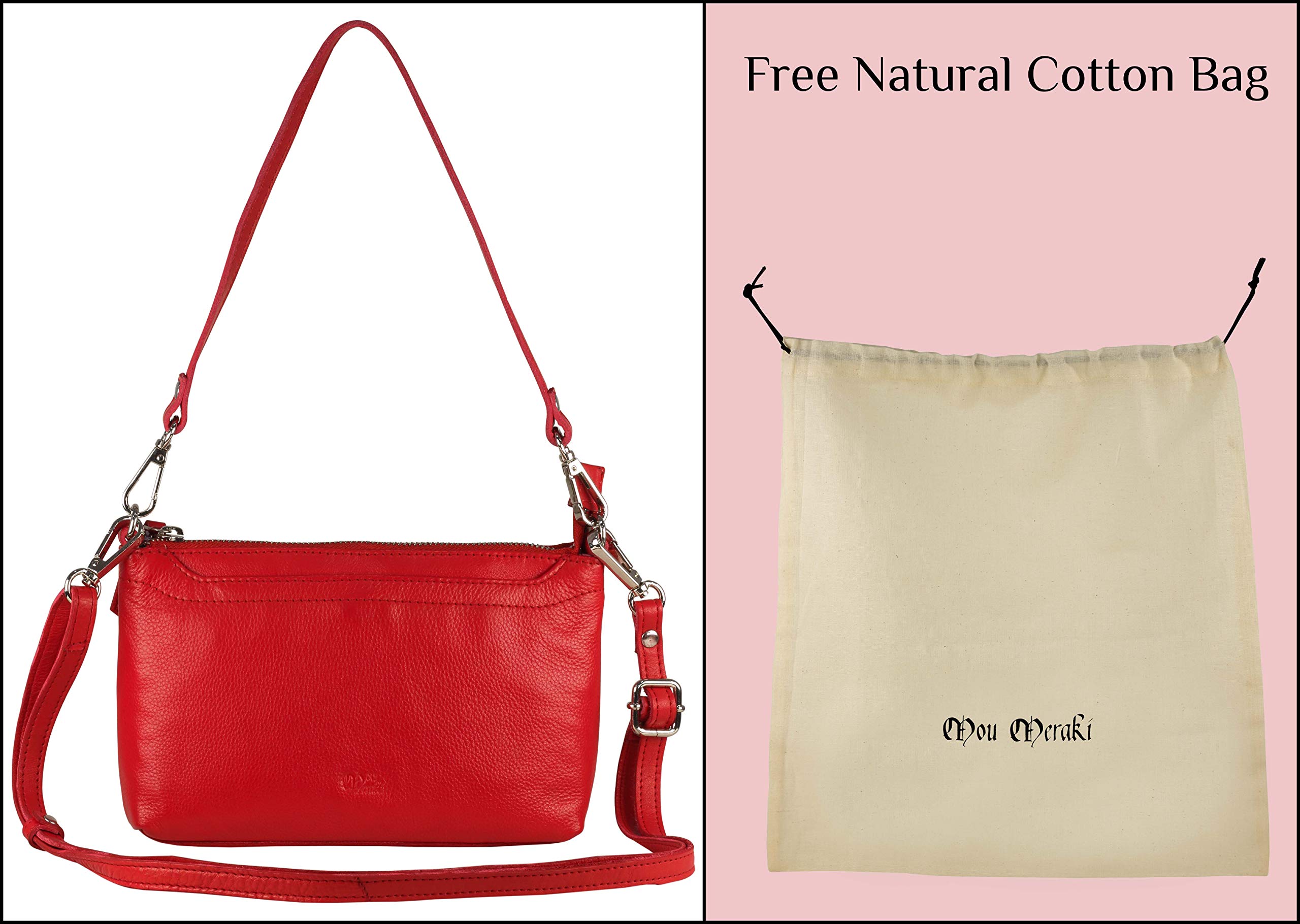 Mou Meraki Genuine Leather Crossbody Purse and Handbags - Crossover Bag Over the Shoulder Women
