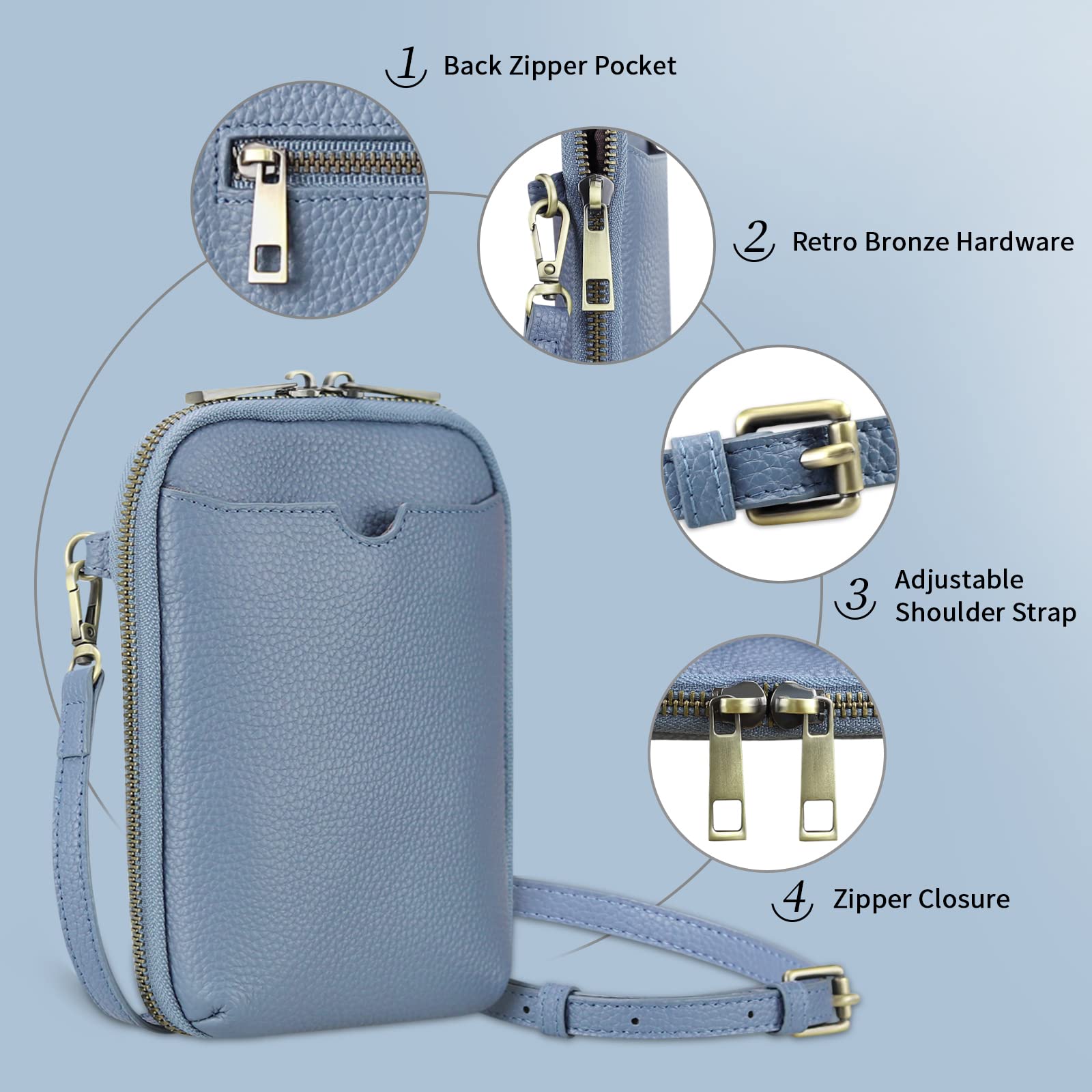 Crossbody Cell Phone Purses for Women Luxury Genuine Leather Small Crossbody Bags Wallet Purses with Adjustable Strap RFID Blocking Cellphone Case Wallet Bag