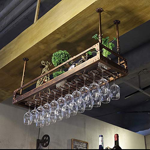 European Hanging Red Wine Glass Rack Upside Down Wine Rack Bar Wrought Iron Goblet Rack Creative Wine Cabinet Decoration Hanger J115, PIBM, Bronze, 80 * 35cm
