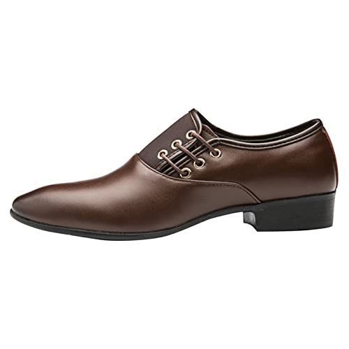 Classical Style Leather Shoes for Men Slip On PU Leather Low Rubber Sole Block Heel Mens Walking Shoes Size 10 Brown