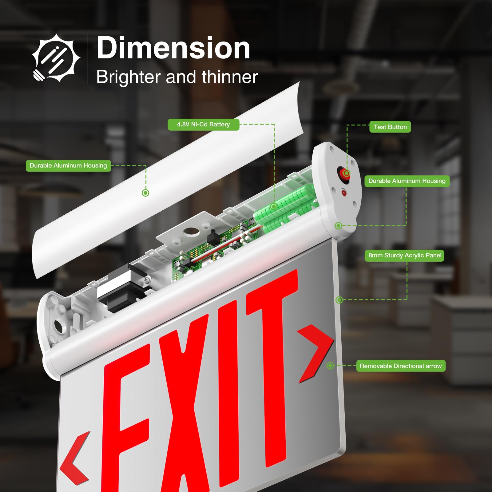 FREELICHT 2 Pack Red LED Double-Sided Exit Sign with Battery Backup,Exit Sign for Business,Easy To Install,UL Certified,AC 120/277V