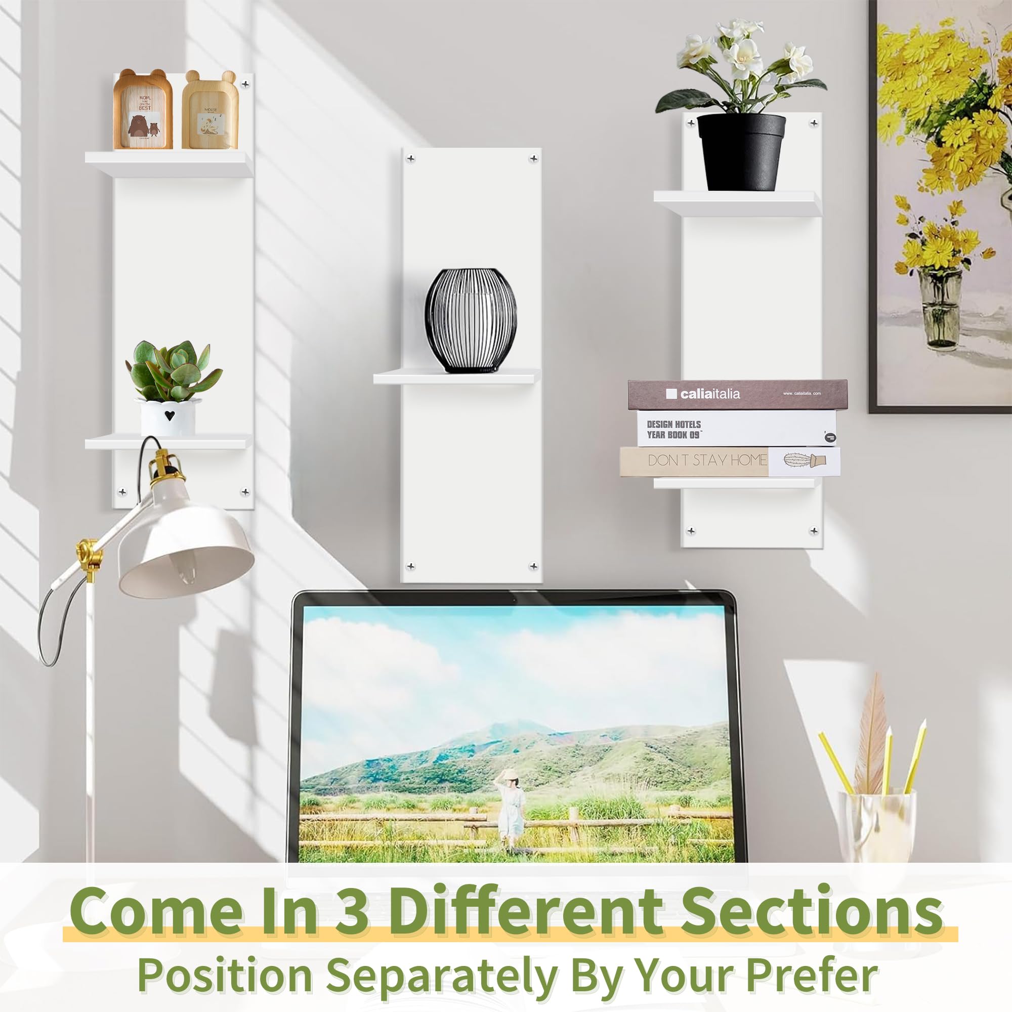 Defined Deco 5 Tier Wall Shelves White-Vertical Column Shelf Floating Storage Home Display-Lack Wall Shelf Unit,Organizer Tall Tower Design Utility Shelving for Home, Bedroom,Living Room,Office Decor