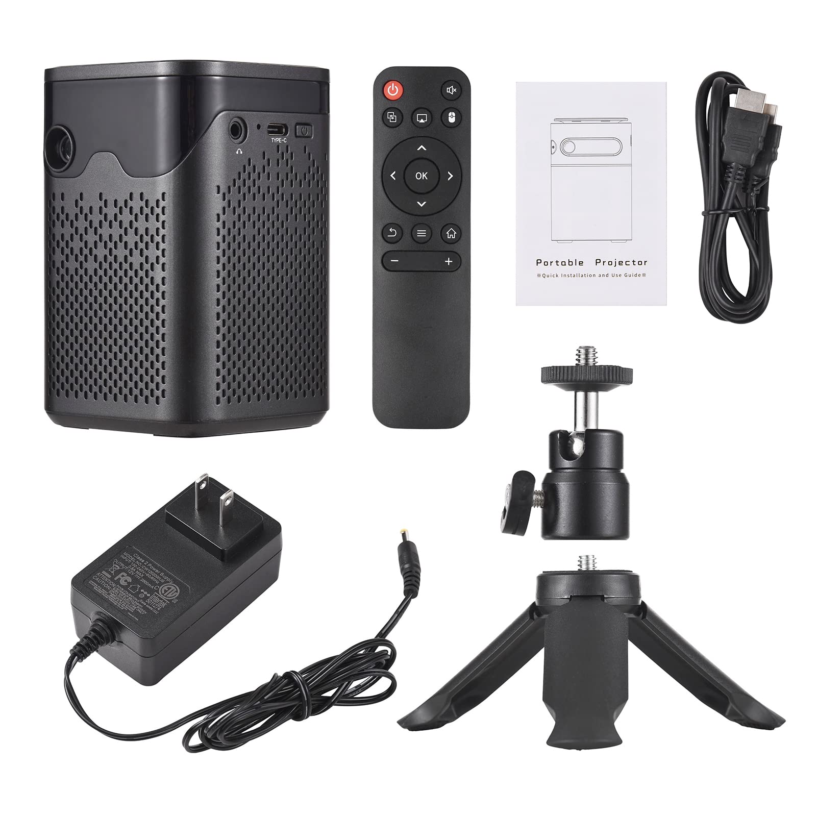 BISOFICE 3-IN-1 Mini Projector with WiFi and Bluetooth, 4K 1080P 150 ANSI Lumen DLP Android TV 9.0 Smart Portable Projectors, 3W Speaker, Auto-Vertical Keystone for Home, Outdoor with Remote Control