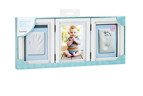 Pearhead Babyprints Baby Handprint and Footprint Deluxe Desk Photo Frame & Impression Kit, Tabletop Nursery Keepsake For Baby Girl Or Baby Boy, White