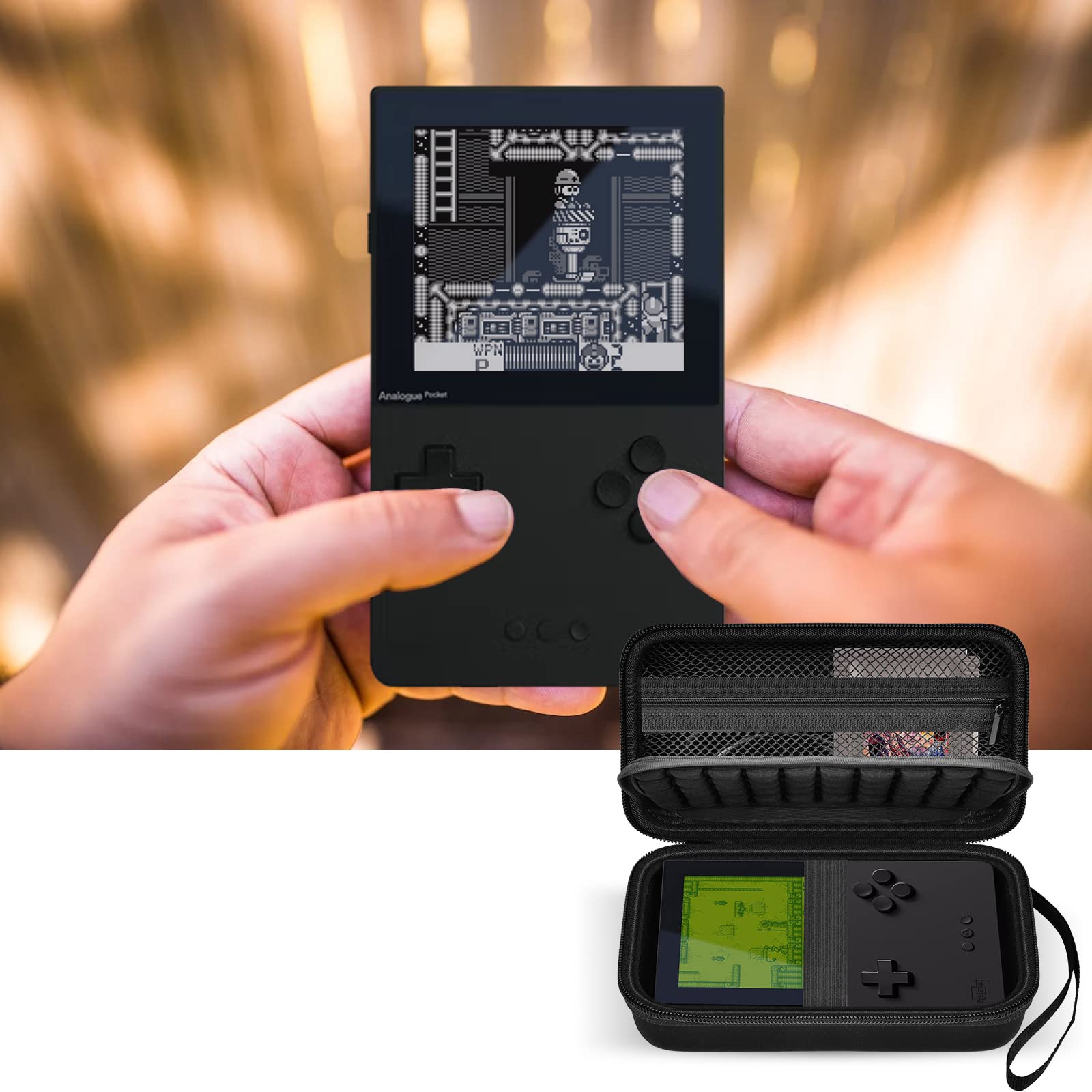 Case Compatible with Analogue Pocket Handheld Game Console, Portable Mini Game Player Storage Box for Video Games Cards, Charging Cable and Accessories-Bag Only