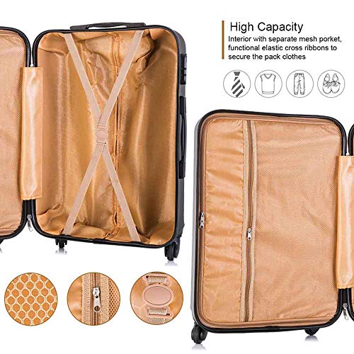 Fridtrip 4 Piece Luggage Sets Hard Shell Lightweight ABS Luggage Suitcase with Durable Spinner Wheels 16" 20" 24" 28" (Black)