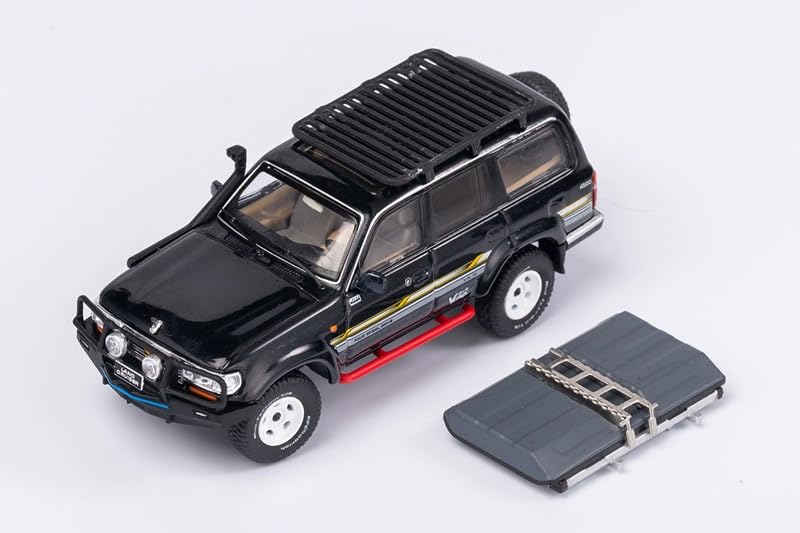 FloZ for KengFai for Toyota for Land Cruiser for LC80 Off-Road Vehicle Pearl Black Off Road Edition 1:64 Truck Pre-Built Model