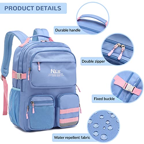 El-fmly Big School Backpack Bookbag for Teen Students, Multi Pockets Water Resistant Casual Daypack with 15.6 inch Laptop pocket for Travel(Grey)