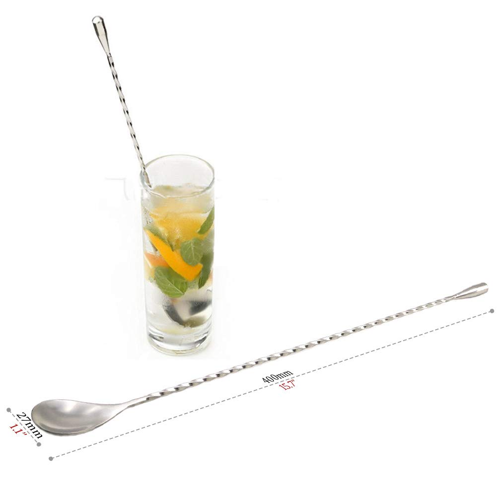 GFDesign 15.7“ Extra Long Cocktail Mixing Spoon Set Food-Grade 18/8 Stainless Steel Stirrer Spiral Pattern Bar Cocktail Shaker Spoon for Ice Cream Smoothies Malts Milkshakes Juice Coffee Tea Drink