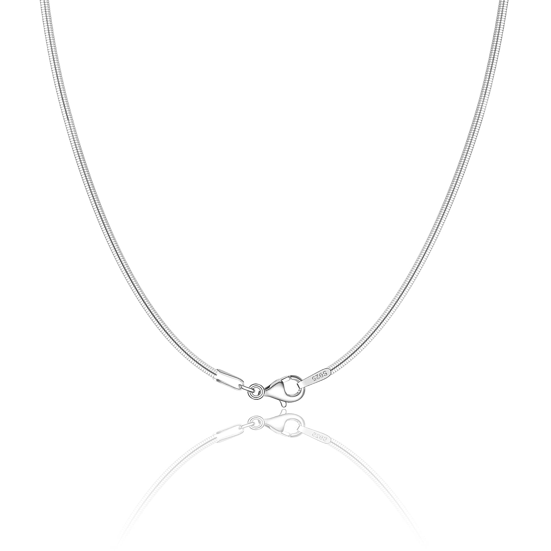 CLAVICHORD Snake Chain Necklace 1.5mm,925 Sterling Silver Chains for Women Thin Sliver Chain Length 18 Inch