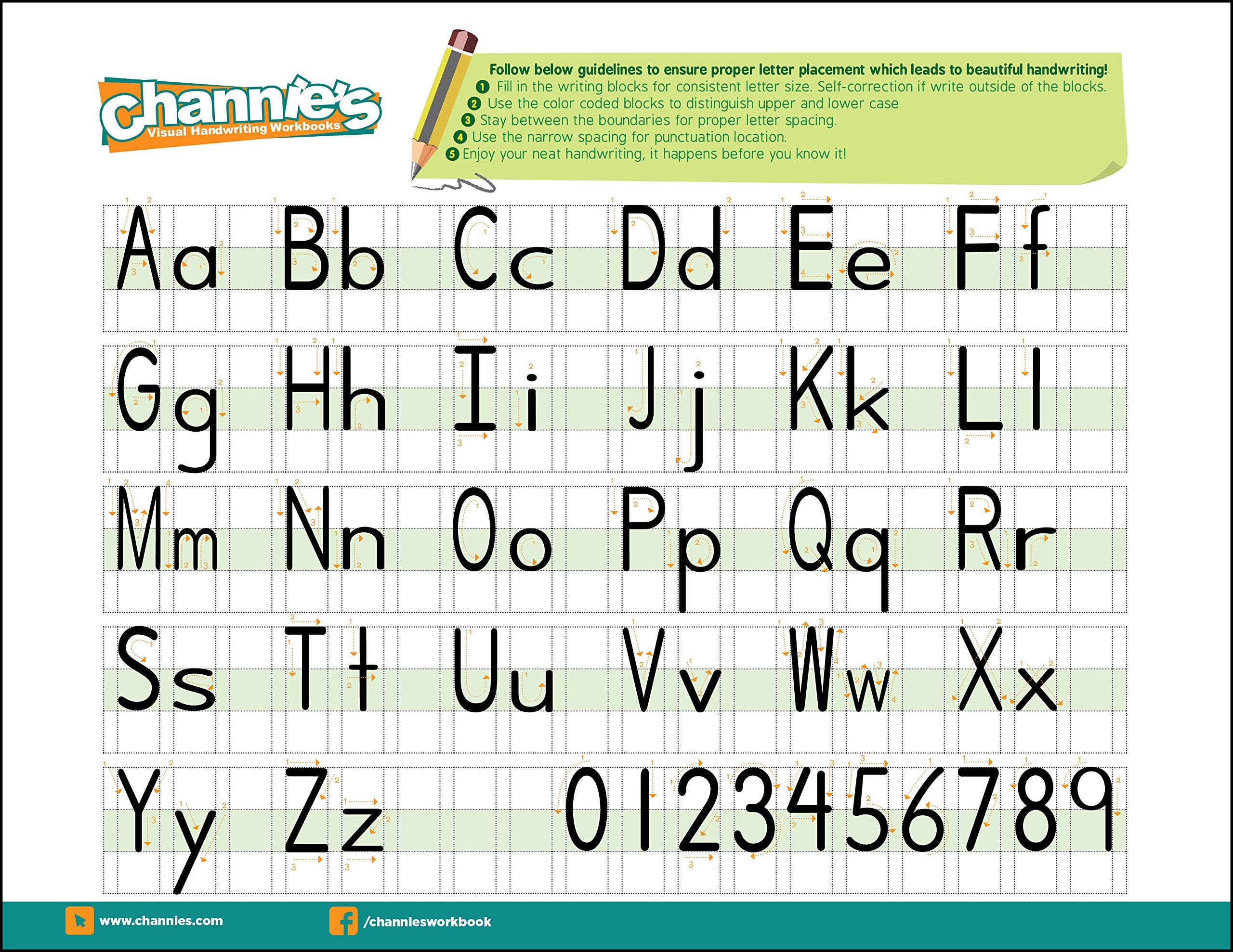 Channie’s Visual Dry Erase Alphabet or Numbers Hard Board for Pre-K, Kindergarten & Elementary School Students, Handwriting Practice (My First Alphabet)