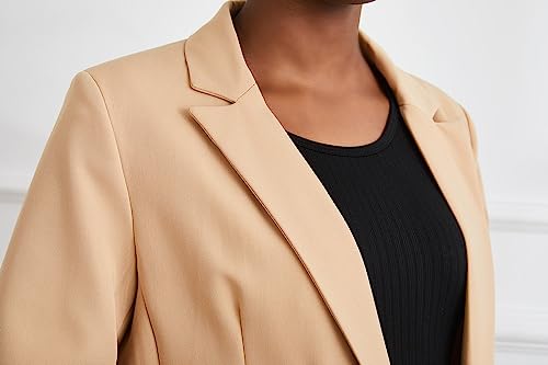 Hdieso Women's Solid Color Casual Long Sleeve Lapel Button Blazer Jacket Khaki