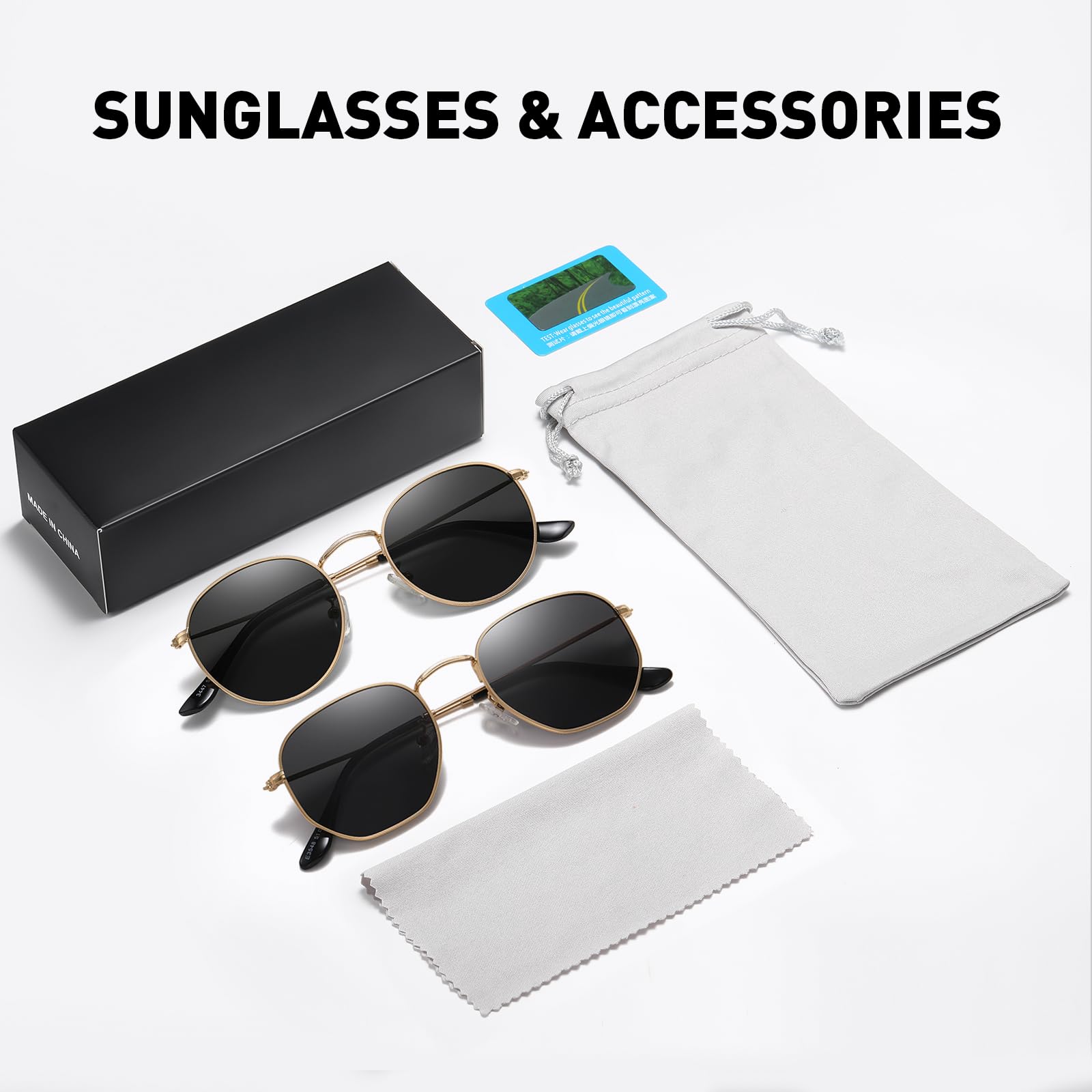 Clear Ant 2PC Polarized Small Sunglasses for Women Vintage Sunglasses Classic Women's Trendy Retro Round Hexagonal Shades