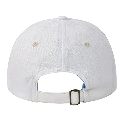 BOTVELA Linen Baseball Cap for Men Breathable Summer Dad Hat Adjustable Structured Outdoor Sports Cap (White)