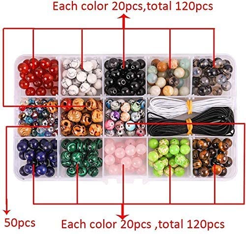 Fishdown 290 Pcs Mixed Stone Beads for Jewelry Making Kit, Crystal Beads Set Chakra Healing Beads, Loose Beading Gemstone Beads Wooden Beads Assortment for Bracelets Necklace Making DIY Kit