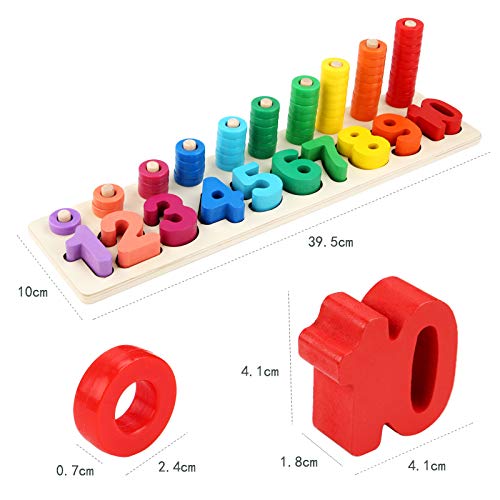 KangRuiZhe Montessori Materials Wood Math Blocks Shape Sorter Number and Stacking Learning Toys (Mathematics)