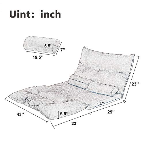 Merax Lazy Sofa Bed, Five Position Adjustable Folding Floor Couch with 2 Pillows, Futon Love Seat Sofa for Living Room, Bedroom, Stury Room (Burgundy)