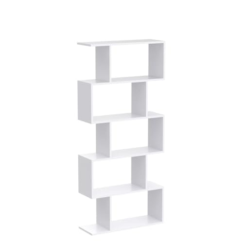 Cozy Castle Set of 2 Geometric Bookcase, S-Shaped Modern Bookshelf, Room Divider Bookshelf, 62" Tall Unique Abstract Bookcase with 5-Tier Display Shelf for Living Room Office, White