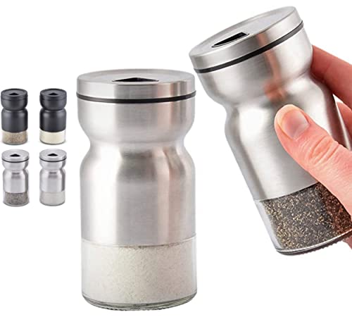 HOME EC Glass Salt and Pepper Shakers Set with Adjustable Pour Holes - Stainless Steel Salt Shaker and Pepper Shaker - Farmhouse Salt and Pepper Shaker Set for Himalayan, Kosher Sea Salts & Spices