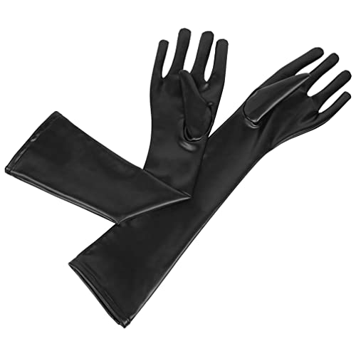 Luwint Women Long Leather Gloves, Black Wet Look Latex Gloves for Costume Dress Opera Party