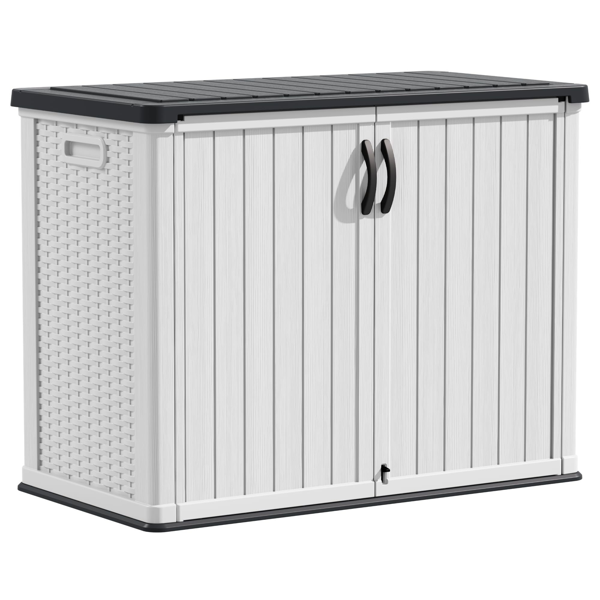 Devoko Outdoor Storage Cabinet 26 Cu Ft with Pad-Lockable Doors, Horizontal Storage Shed Waterproof Patio Tools Storage Box for Sofa Cushions, Gardening Tools and Accessories (Beige)