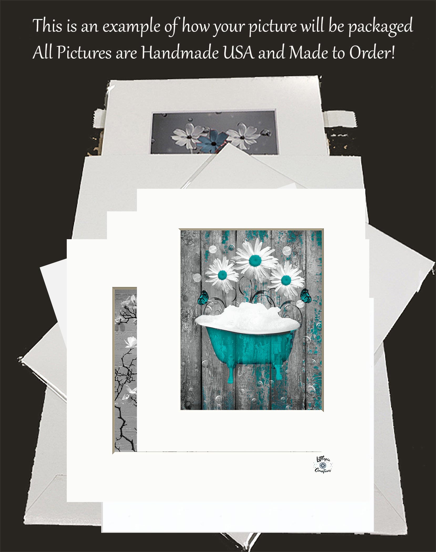 Blue Brown Rustic Farmhouse Daisy Flowers Photography Home Decor Matted Wall Art Picture (Brown Blue) (Yellow)
