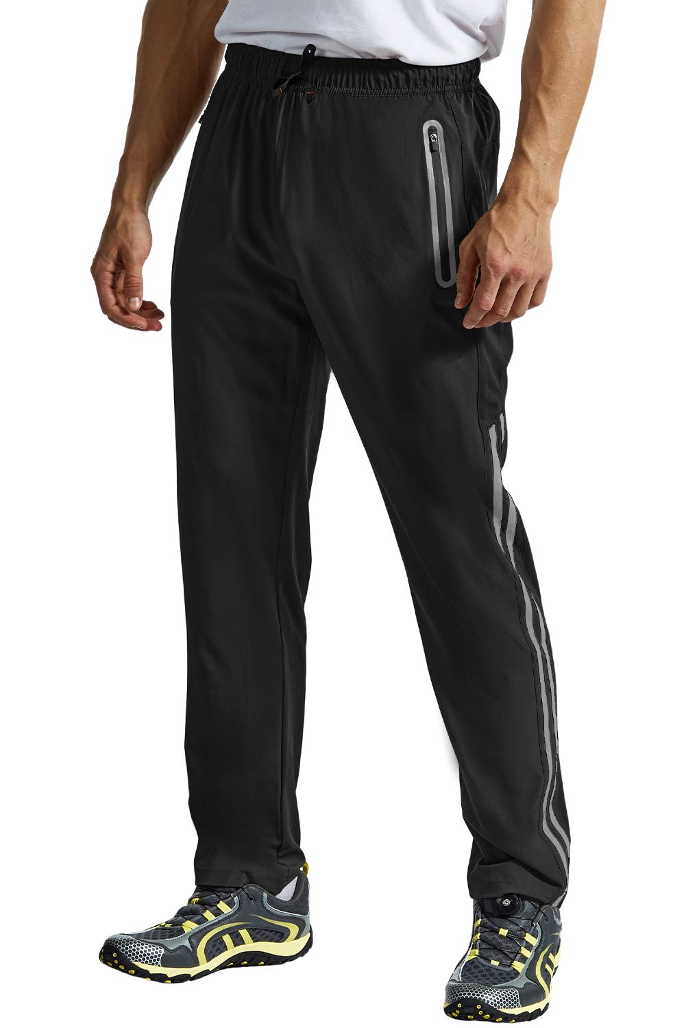 BGOWATU Men's Sweatpants Zipper Pockets Lightweight Exercise Pants Running Workout Sports (Black US L)