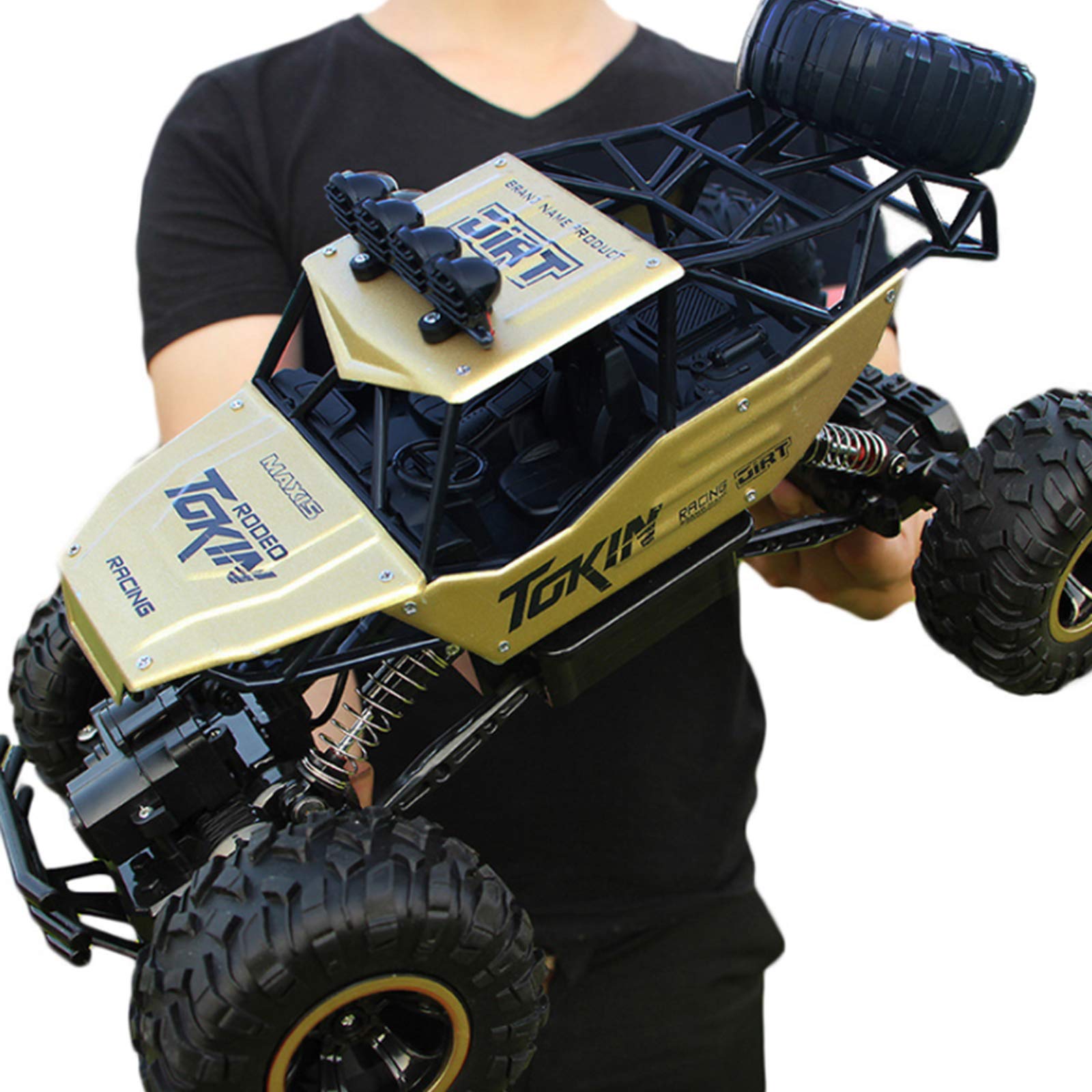 Mukola Large Scale RC Car 1:12 Off Road Monster Truck Crawler with Head Lights, 4WD All Terrains Remote Control Car Vehicle with Two Rechargeable Batteries for Kids Adults