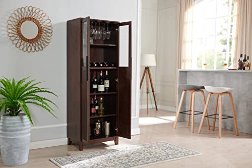 Home Source Mahogany 2-Door Bar Cabinet with Glass Display