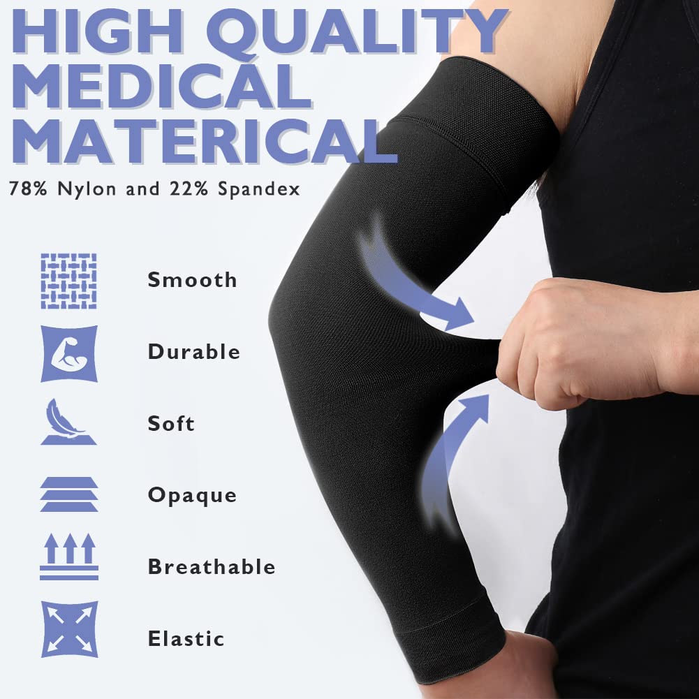 CASMON 20-30 mmHg Lymphedema Compression Arm Sleeve For Men Women (Single), Arm Brace for Recovery, Tendonitis, Relieves Pain