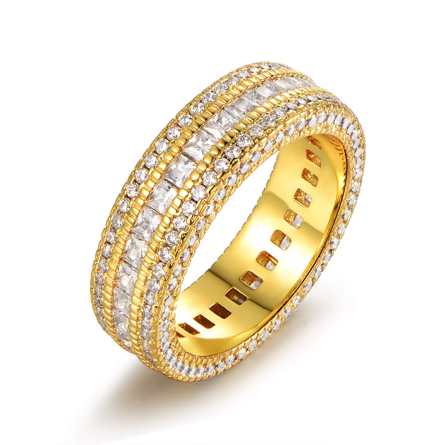 Barzel 18k Gold Plated 5 Row Cubic Zirconia Wide Band Statement Eternity Band Ring (Gold, 10)