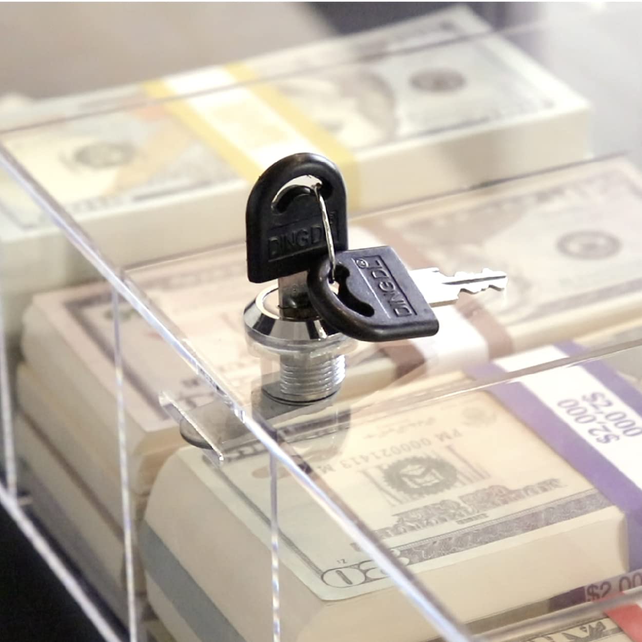 Clear Currency Tray, 5 Compartment Cash Organizer Money Storage Box, 300 Currency Wrappers Included