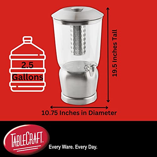 Tablecraft 2.5 Gallon Drink Dispenser with Fruit Infuser & Stand | BPA Free | Tritan Stainless Steel | Cold Beverage Dispenser for Catering, Buffet or Home Use (75)