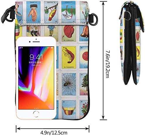 Loteria Card Pattern Women Soft PU Leather Cellphone Purse Wallet Handbag Small Crossbody Shoulder Bag