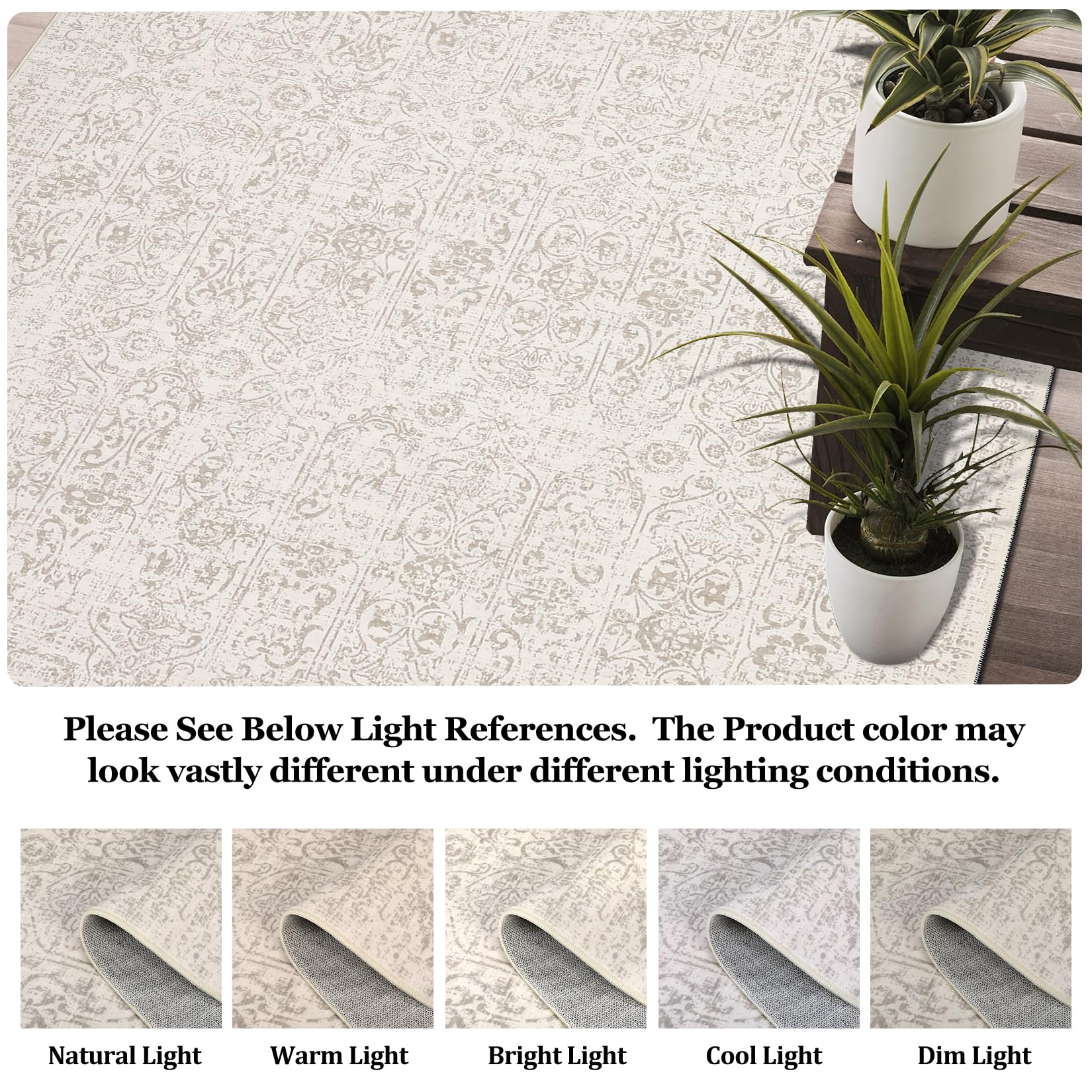 COZYLOOM Living Room Rug 5x7 Area Rug Washable Area Rug for Bedroom Vintage Traditional Large Area Rug Non Slip Throw Rugs Soft Low Pile Stain Resistant Carpet for Dining Room 5'x7' Cream/Beige