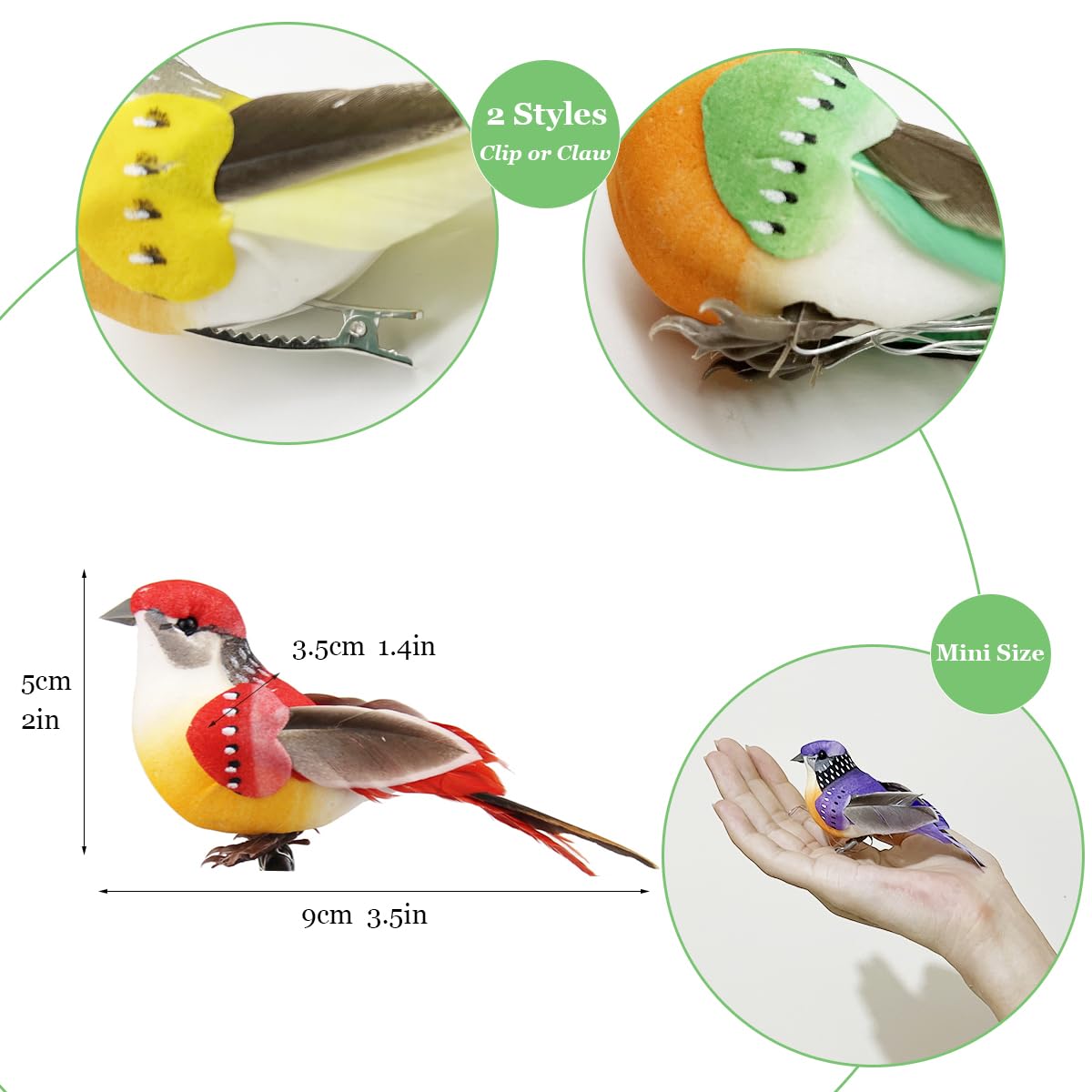 LWINGFLYER 12PCS Artificial Simulation Foam Feather Birds for Crafts Decoration Small Bird Figurines Bird Models Home Decor Tree Ornaments