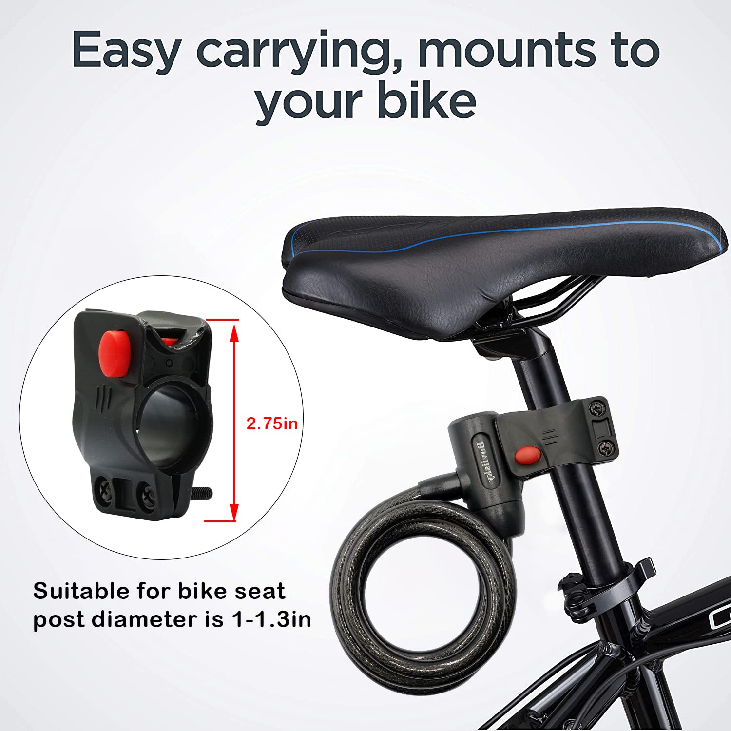 Boviisky Bike Cable Lock with Key, Heavy Duty Bicycle Lock, 4 Feet with Mounting Bracket,1/2 Inch Diameter.