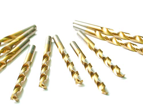DRILLFORCE HSS Jobber Length 10 PCS,7/32" x 3-3/4"Titanium Coated Twist Drill Bits, Metal Drill, Ideal for Drilling on mild Steel, Copper, Aluminum, Zinc Alloy etc. Pack in Plastic Bag (7/32)