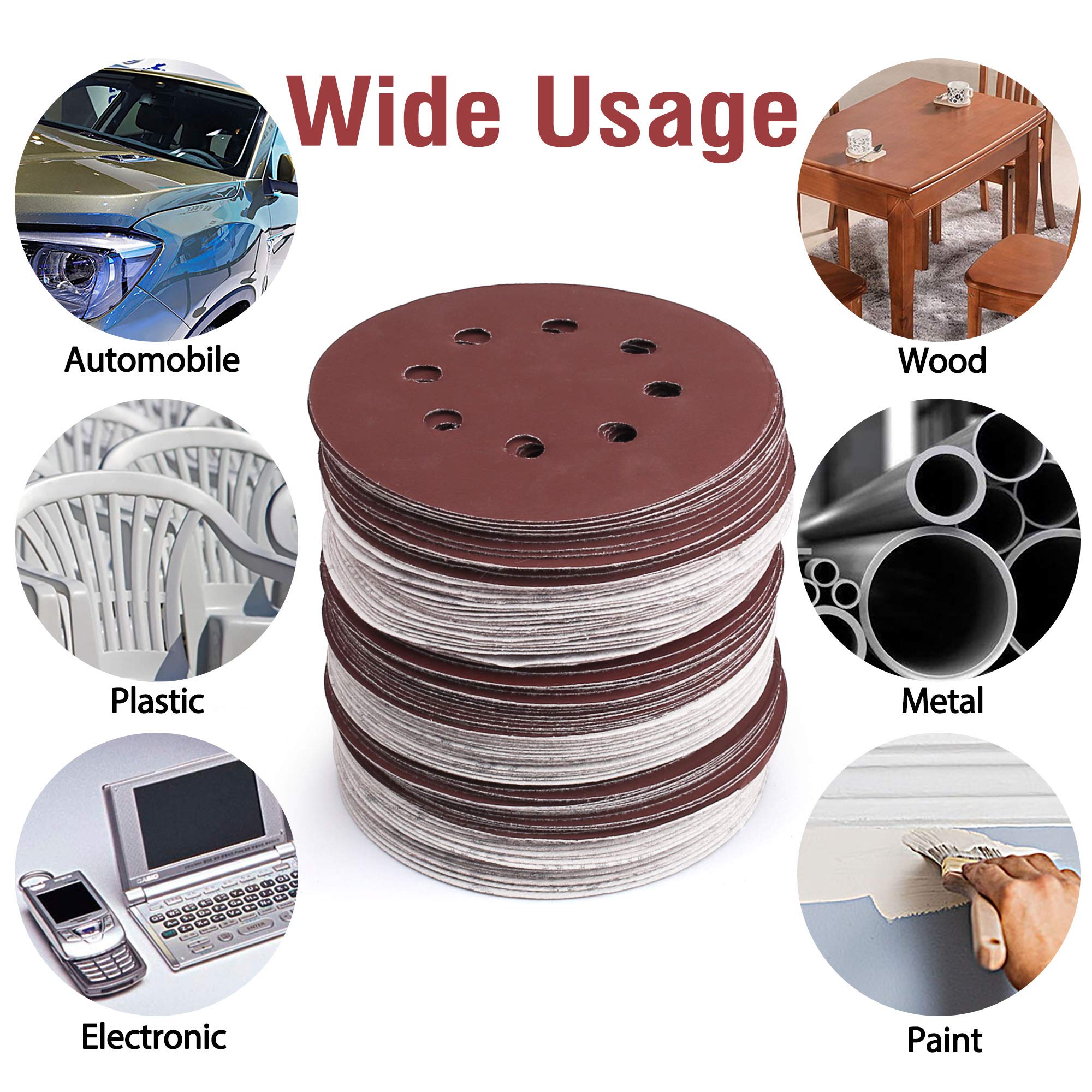 LotFancy Sanding Disc 5 Inch 8 Hole, 120PCS - 1000 1200 1500 2000 2500 3000 Grit Assorted, Random Orbital Sander Pads, Hook and Loop Sandpaper