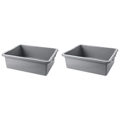 Rubbermaid Commercial Products Standard Bus/Utility Box, 7.125-Gallon, Gray, Heavy Duty Plastic Restaurant Tub/Dish Washing Box for Kitchen Organization/Storage, Plastic Box (Pack of 2)
