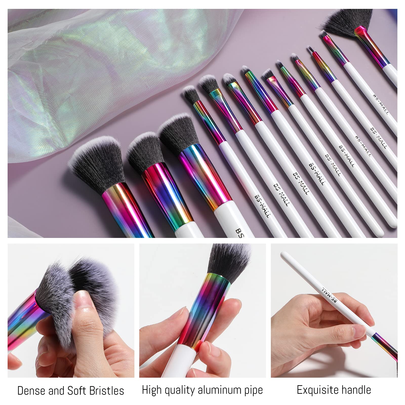 BS-MALL Makeup Brushes 15pcs Makeup Brushes Premium Synthetic Powder Foundation Blush Contour Concealers Lip Brushes with Cosmetic Bag