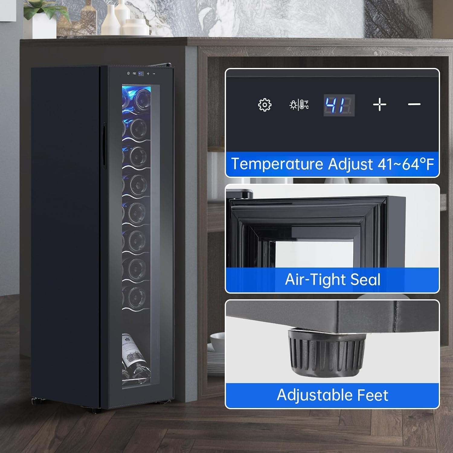 Garvee Wine Fridge 18 Bottles Compressor Wine Cooler, Freestanding Wine Cellar Digital Temperature Control Wine Cabinet Beverage Refrigerator for Red White Wine, Champagne, Beer, Drink (18 Bottles)