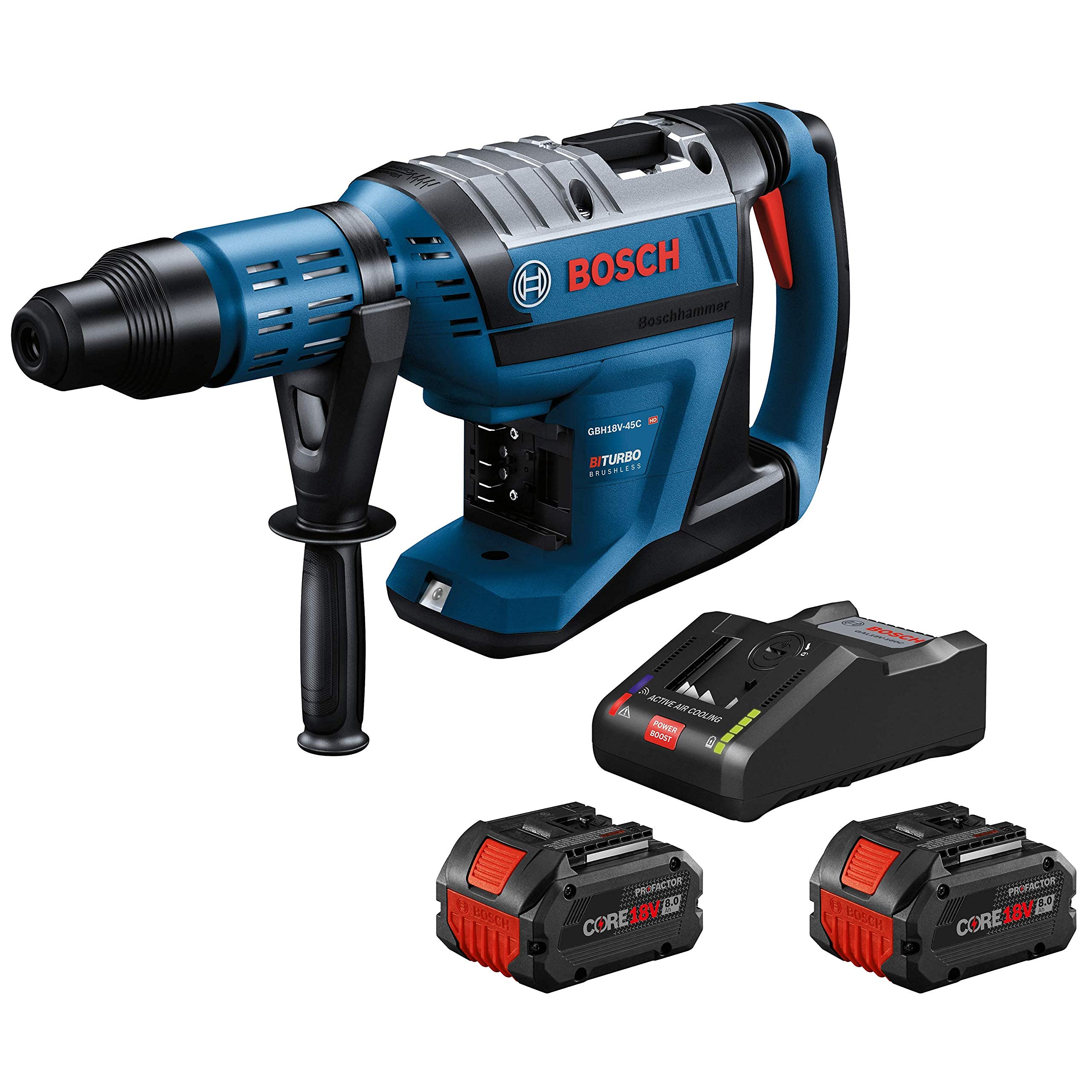 Bosch PROFACTOR 18V HITMAN GBH18V-45CK24 Connected 1-7/8 In. SDS-max Rotary Hammer Kit & (2)CORE18V 8.0 Ah Performance Batteries + GBA18V120 18V CORE18V Lithium-Ion 12.0 Ah PROFACTOR Exclusive Battery