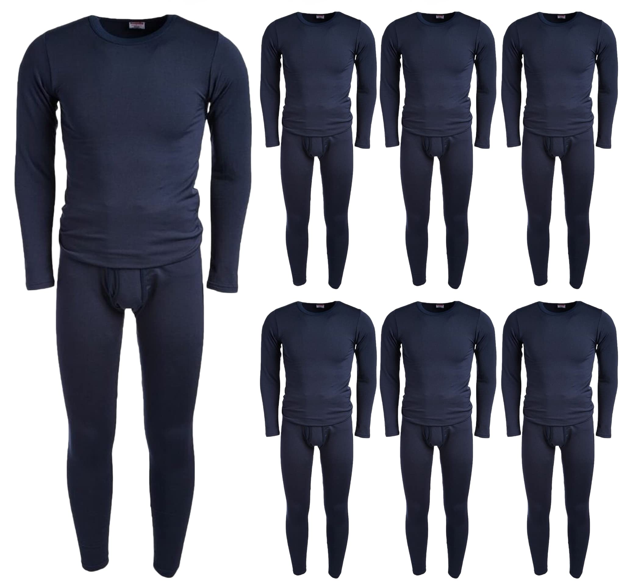 BILLIONHATS 6 Pack of 2pc Thermal Sets for Men, Base Layer Long Johns Underwear, Top & Bottom, Cotton, Solid Colors (Medium, Navy Blue)