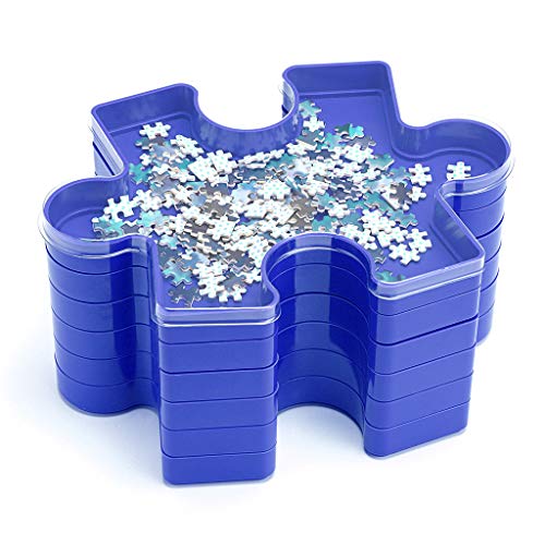 BTSKY Stackable Sorting Trays with Lid, 6 Trays Jigsaw Puzzle Sorters Puzzle Storage Box for Puzzles Up to 1500 Pieces Puzzle Gift for Puzzlers Blue