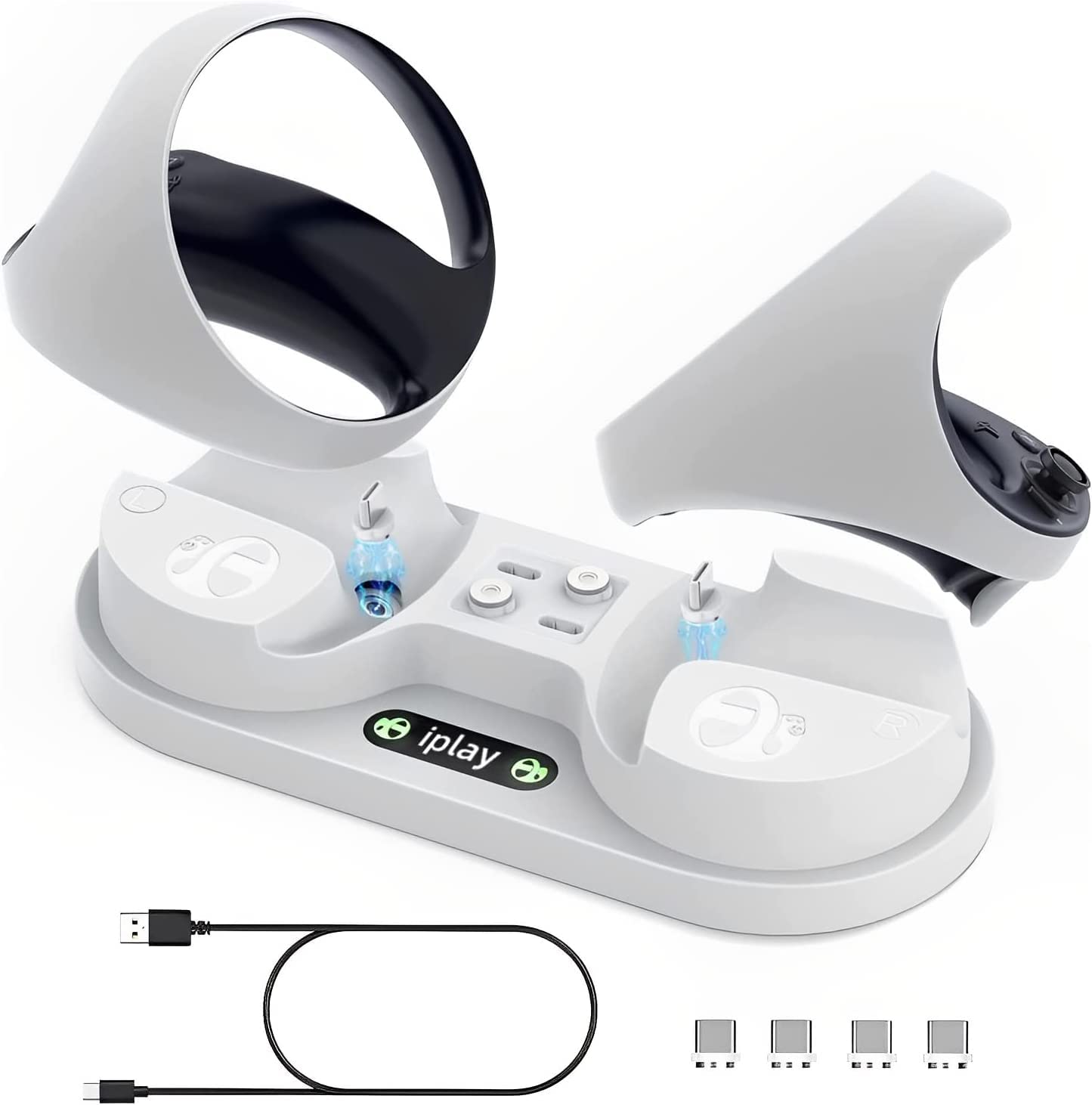 Charging Station for PSVR 2 Console with Quick Charge Port for PSVR 2, Non-Slip Portable Heat Dissipation Holder with Charging USB C Cable Compatible with PSVR 2 Dock Stand Accessories, White
